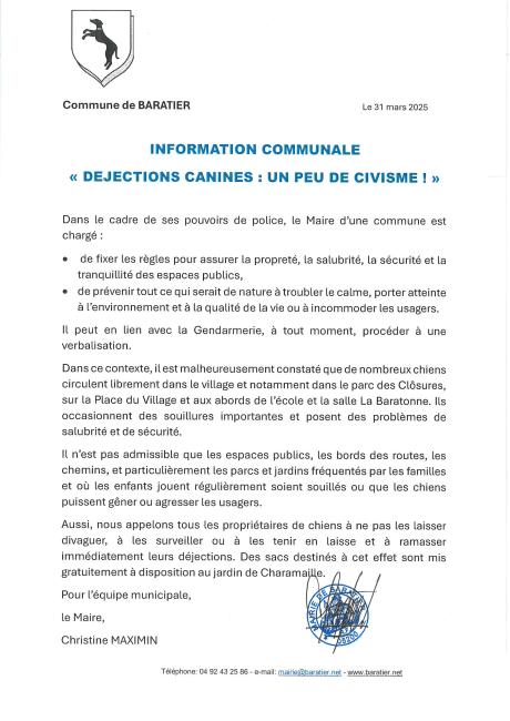 Information communale - Déjections canines